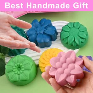 Silicone Soap Molds, Different Cavities Soap Mold with Different Shapes, Perfect for Soap Making, Handmade Cake Chocolate Desserts Biscuit Pudding Teacake Jelly （3 Pack - Flower）