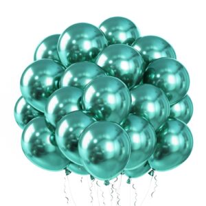 rubfac 65pcs turquoise balloons, teal balloons metallic green latex balloons, 12 inches helium party balloons with ribbon for wedding, birthday, graduation, gender reveal, prom