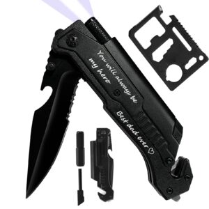 gifts for dad men-christmas stocking stuffers for dad-engraved pocket knife, 7 in 1 multitool folding knives with led light, unique camping hunting presents for dad