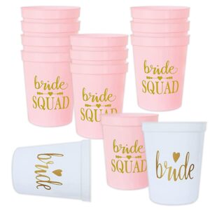 partygifts&beyond 13packs bachelorette party cups bride squad plastic cups for bridesmaid gifts bridal shower wedding bachelorette party decorations(pink)