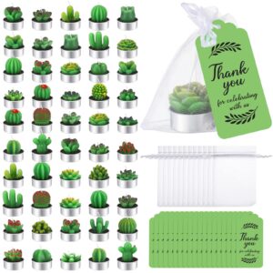 loopeer 50 sets cactus candles succulent candles with 50 organza bags and 50 thank you tags succulent party favors baby shower gifts cactus decorative tealights for guests prizes bridal shower wedding