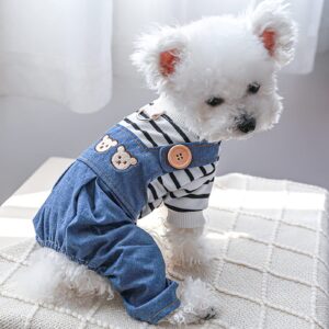 dog winter clothes pet plaid shirts stylish denim jumpsuit for small dog cute cartoon puppy bib overalls boy girl dogs classic outfit chihuahua yorkies one piece birthday holiday apparel