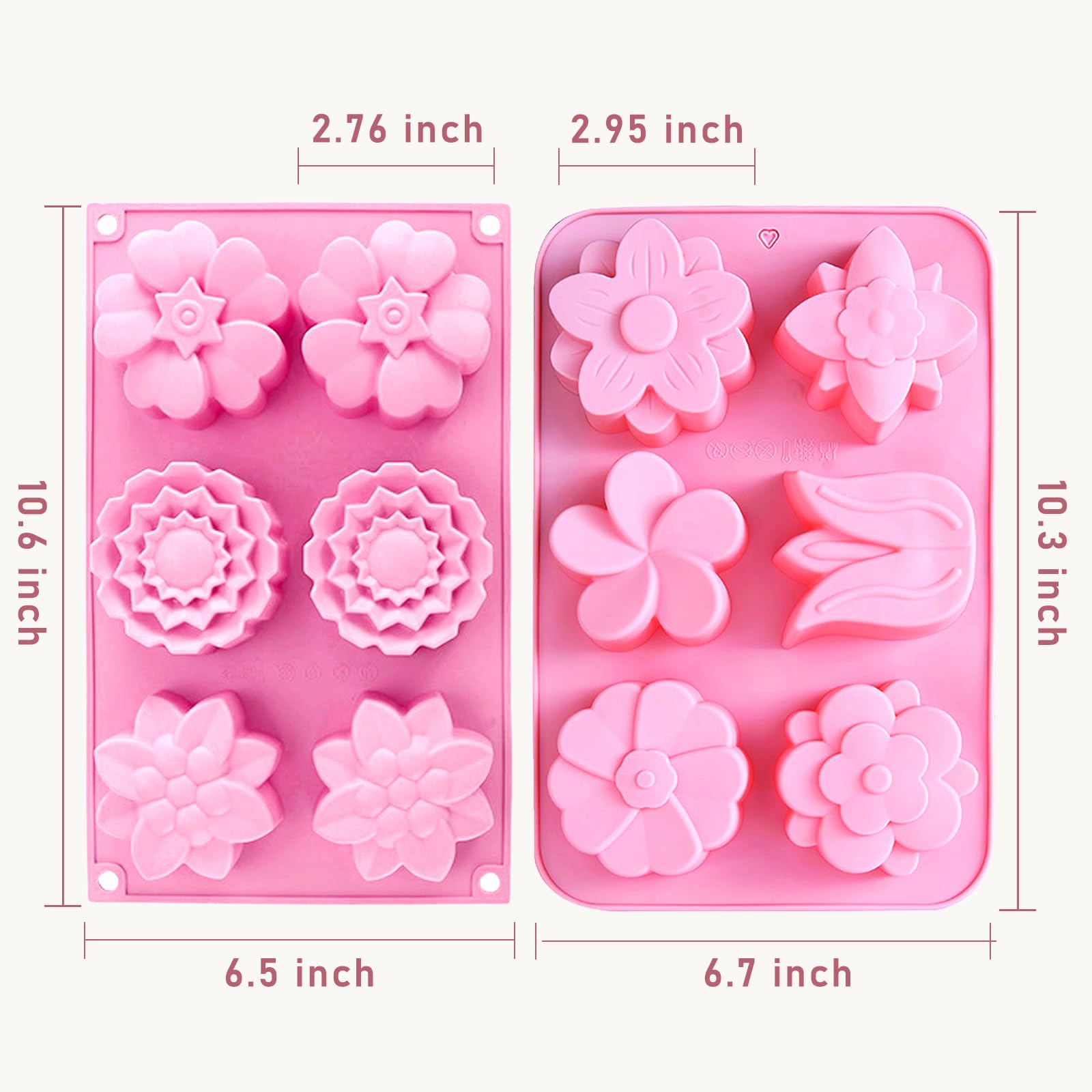 Silicone Soap Molds, Different Cavities Soap Mold with Different Shapes, Perfect for Soap Making, Handmade Cake Chocolate Desserts Biscuit Pudding Teacake Jelly （3 Pack - Flower）