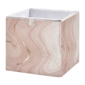 pink marble golden texture storage bins cubes storage baskets fabric foldable collapsible decorative storage bag with handles for shelf closet bedroom home gift 11" x 11" x 11"