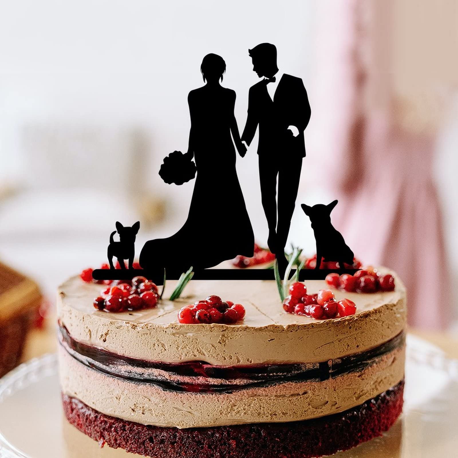 Two Corgi Cake Topper, Modern Elegant Bride And Groom with Pets Silhouette Cake Topper Funny Wedding Rustic Gift Wedding Engagement Anniversary Cake Decorations Party Favors.