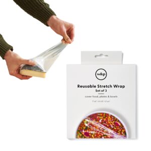 w&p reusable silicone stretch wrap, 1 box with 3 wraps (7x8, 10x11, 13x14), oven, dishwasher, microwave & freezer safe, bpa free