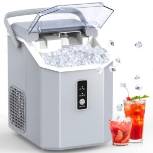 joy pebble nugget ice maker, 10,000pcs/33lbs/day, portable handheld nugget ice maker machine with handle, ice makers countertop self-cleaning, ice scoop and basket, for home/office/party, silver