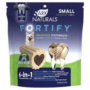 ark naturals fortify brushless toothpaste, dog dental chews for small breeds, calcium plus omegas support strong teeth and immune health, 12oz, 1 pack