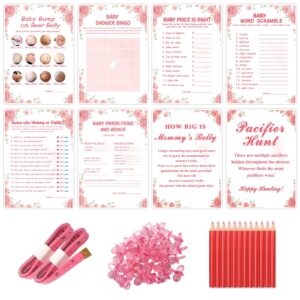 baby shower games for girl-8 games,fun and easy to play,includes baby shower bingo,price is right,guess who mommy or daddy,word scramble,prediction and advice,how big is mommys belly,pacifier hunt