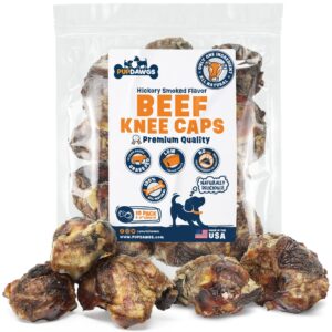 pupdawgs single ingredient dog bone made in usa - beef knee caps - 100% natural dog bones for aggressive chewers - from usda inspected beef - hickory smoked - individually wrapped (10 piece pack)