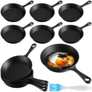 10 sets mini cast iron skillets small black cast iron skillet mini sizzling plate cast iron skillets mini frying pan cast iron set with oil brush for indoor outdoor restaurant kitchen (round)