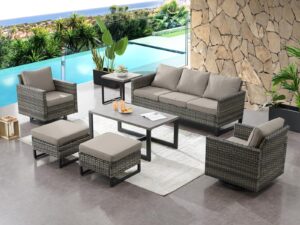 hummuh 7 piece patio furniture set outdoor sectional sofa,high back patio swivel rocker chairs with ottomans coffee table for porch,garden,backyard