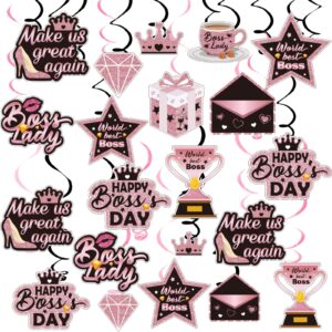 48 pcs boss day decorations pink and black happy boss's day party banner national bosses day decorations for women office hanging streams ceiling swirls rose gold glitter supplies favors decor