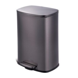 qualiazero 50l/13gal heavy duty hands-free black stainless steel commercial/kitchen step trash can, fingerprint-resistant soft close lid trashcan, rectangle shape (50l rectangle bss)