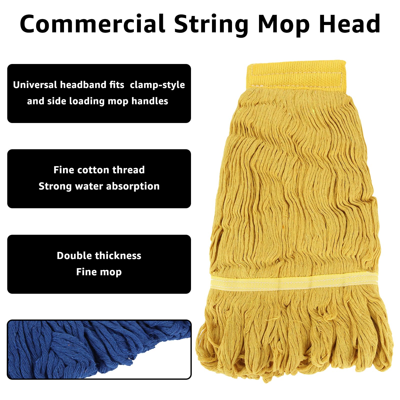 LANIAKEA 4Pcs Commercial Mop Head, Loop-End Mop Head Replacement, Heavy Duty Industrial Mop Heads for Home, Industrial and Commercial Use (Red, Yellow, Blue, Green)