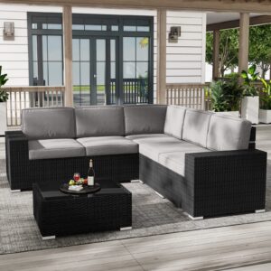 layinsun outdoor patio furniture set 6 pieces sectional conversation sofa set black rattan sofa set with coffee table