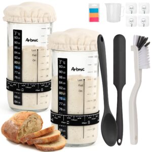 arbnic sourdough starter kit with 2 starter jars, sourdough bread baking supplies included thermometer band, level tracker (with 2 jars)