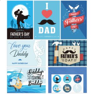 whaline 24 pack father's day greeting cards happy father's day note cards with blue envelopes & stickers i love dad gift blank cards for father's day birthday party supplies, 4 x 6 inch, 6 design