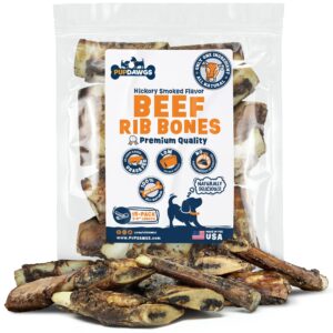 pupdawgs single ingredient dog bones - made in usa - small beef rib bones - natural dog bones for aggressive chewers - from usda inspected beef - hickory smoked - wrapped in sets of 5 (15 piece pack)