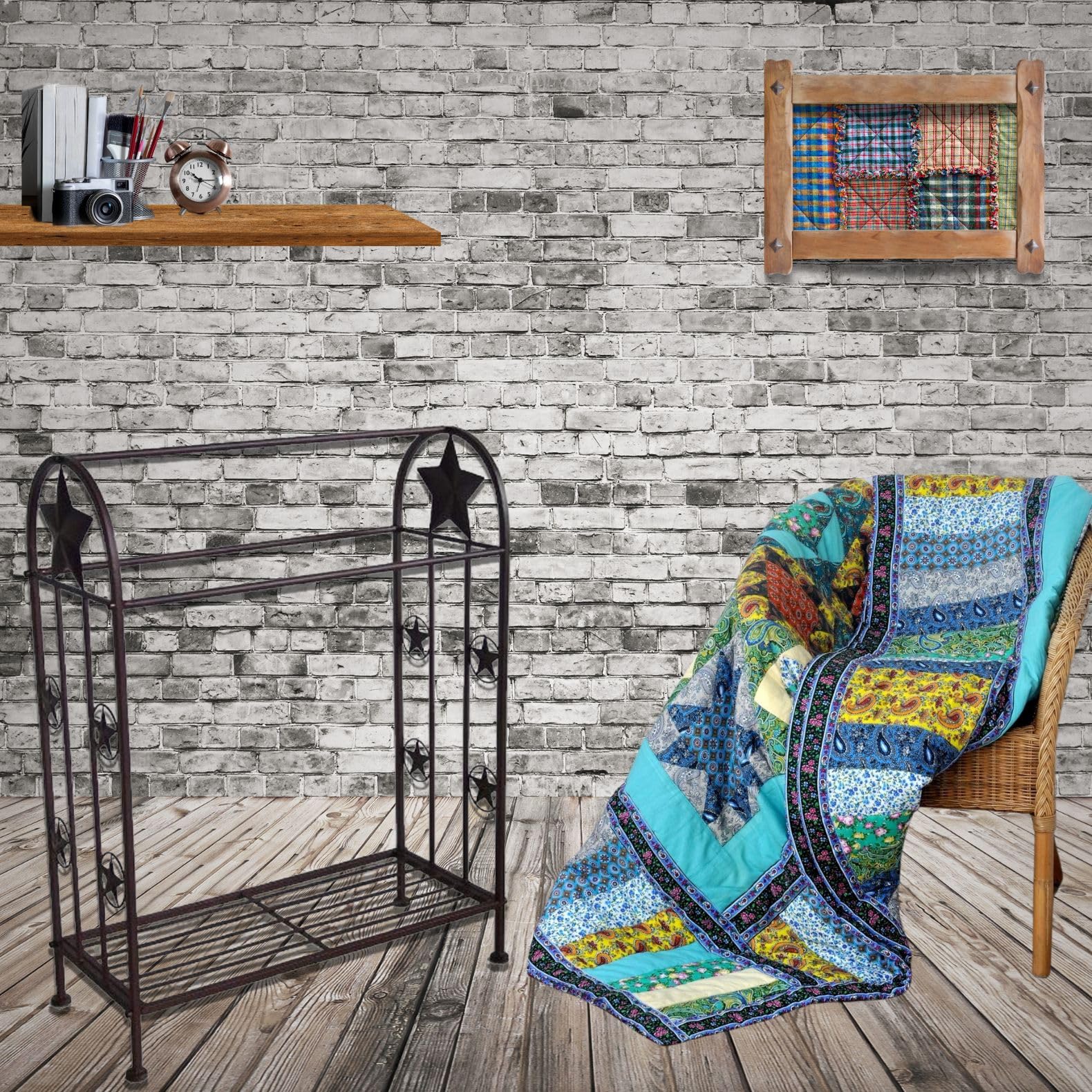 BestGiftEver Metal Free-Standing Quilt Rack in Rustic Western Style with Star