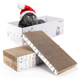 patiencet 4 pack cat scratch pad with box, cardboard cat scratcher for indoor cats, reversible scratcher with catnips box bed desigh for small medium cat kitten, scratching board for cats