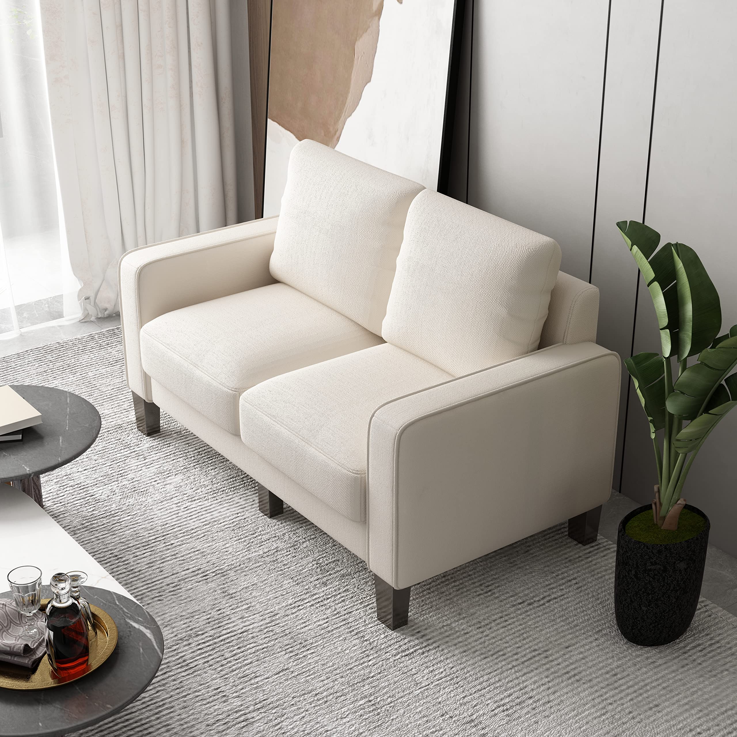 CITYLIGHT Loveseat Sofa Couch 2-seat Sofa Modern Small Sofa with Linen Fabric, Solid Wood Legs, Upholstered 2 Person Couch for Living Room, Bedroom, Small Space (Light Grey)