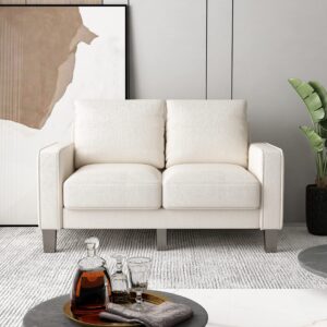 citylight loveseat sofa couch 2-seat sofa modern small sofa with linen fabric, solid wood legs, upholstered 2 person couch for living room, bedroom, small space (light grey)