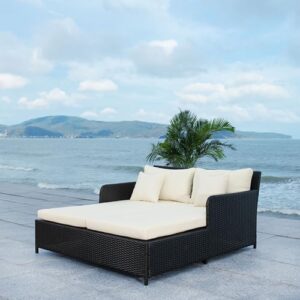 safavieh outdoor collection pat7500 daybed, black/light grey