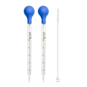 cchude 2 pcs 10ml glass pipette droppers liquid transfer eye droppers large essential oil droppers dropping pipettes with bulb cleaning brush