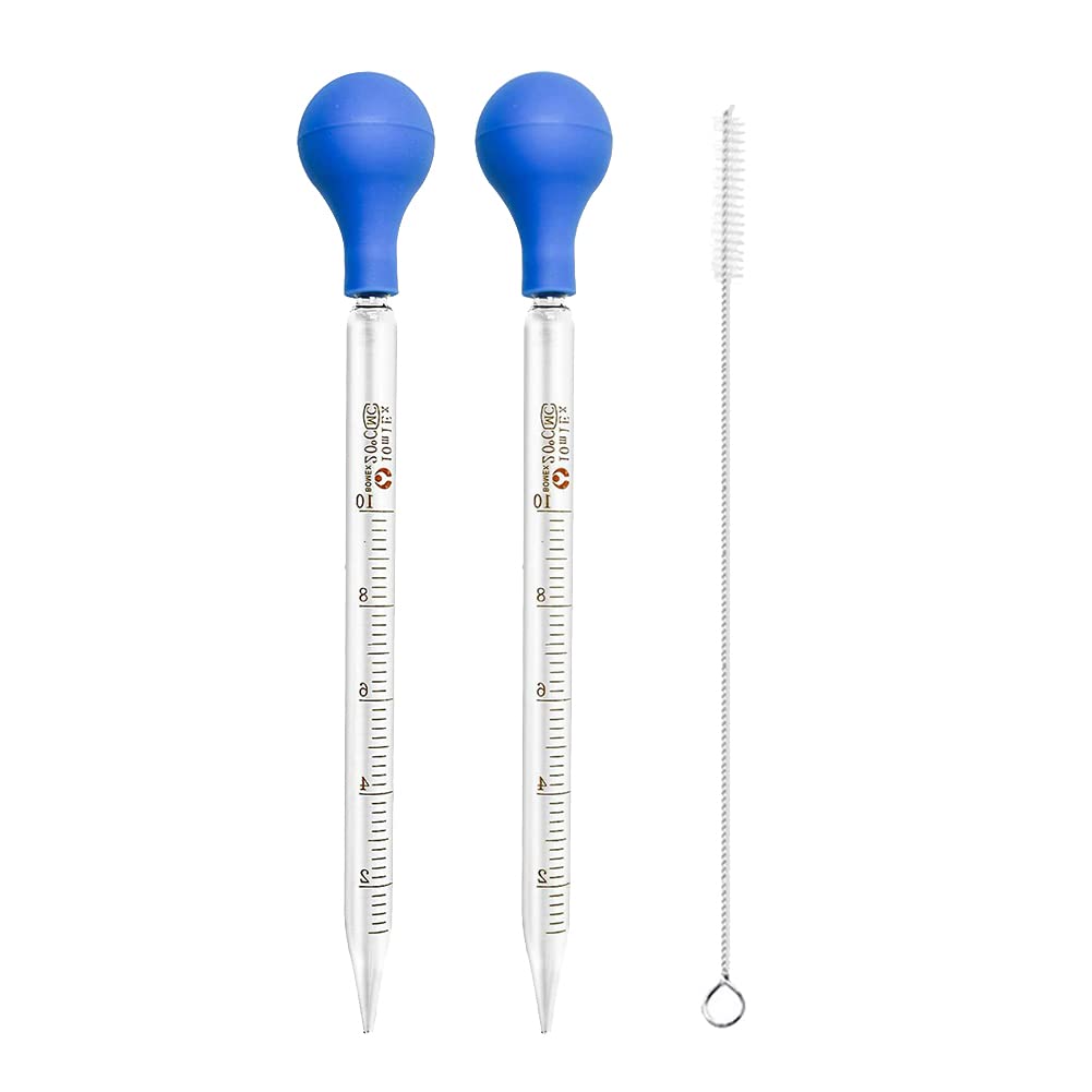 ccHuDE 2 Pcs 10ml Glass Pipette Droppers Liquid Transfer Eye Droppers Large Essential Oil Droppers Dropping Pipettes with Bulb Cleaning Brush