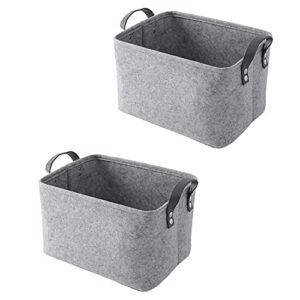 kaizuca 2 piece felt fabric baskets, toy organiser cube, felt storage box, foldable, with two handles, for clothes, towel, toiletry, baby products, books (gray)