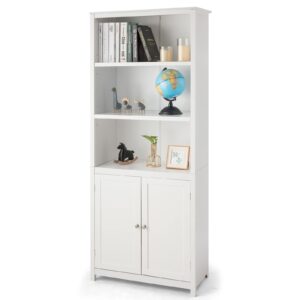 ifanny tall bookshelf with doors, 3 shelf bookcase with storage cabinet, vertical bookshelves and bookcases, modern display shelf, wood book shelf for bedroom, living room, home office (white)