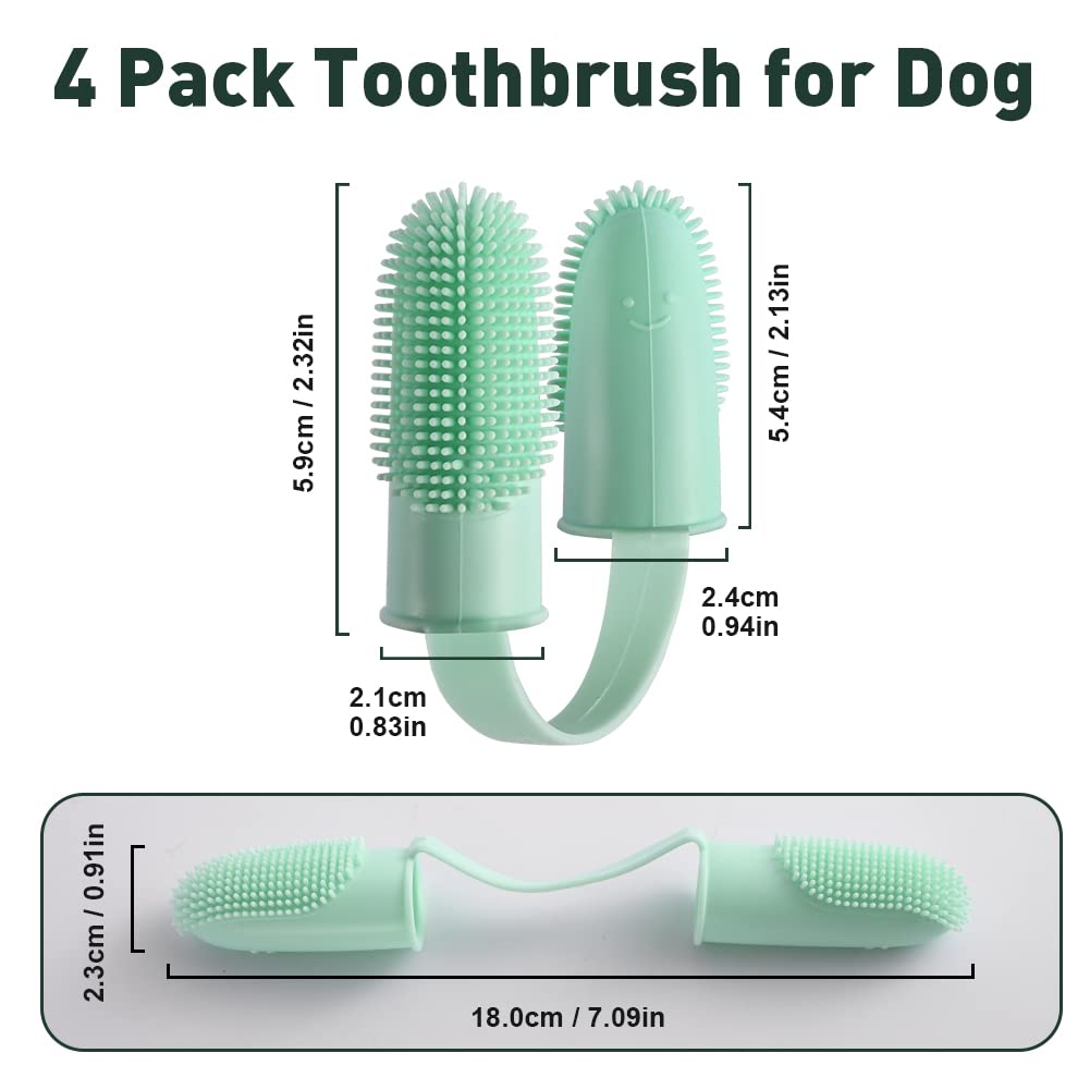 Aohcae 4 Pack Toothbrush for Dog, Finger Toothbrush Kit, 135ºSurround Bristles for Easy Teeth Cleaning, Double-Finger Toothbrush Dental Care for Puppies, Cats and Small Pets