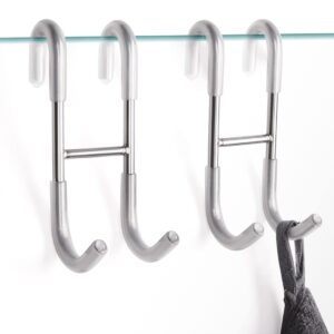 ninetrex shower door hooks,towel hooks for bathrooms frameless glass door,heavy duty sus 304 stainless steel hook for towels,squeegee,loofah,shaver,robe,2 pack,silver