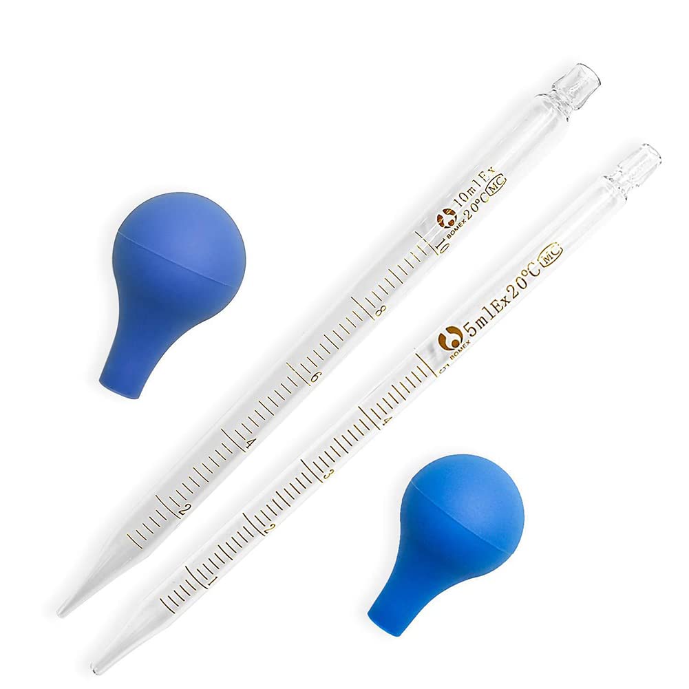 ccHuDE 2 Pcs 10ml Glass Pipette Droppers Liquid Transfer Eye Droppers Large Essential Oil Droppers Dropping Pipettes with Bulb Cleaning Brush