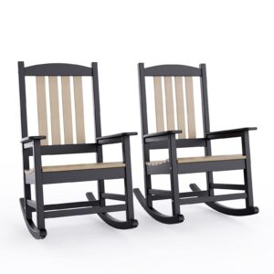 otsun oversized patio rocking chair set of 2, all weather resistant outdoor rocker chair, 380lbs load capacity, high back, widened armrests for yard, garden, indoor, lawn, black & brown