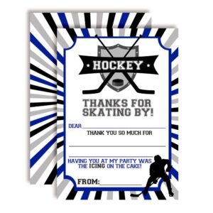 blue & gray hockey birthday party thank you notes, ten 4" x 5.5" fill-in the blank cards with 10 white envelopes by amandacreation