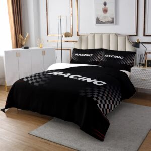 racing theme lightweight quilt set for kids teens,checkered flag bedspread coverlet,race car bed cover black and white bedding set decorative quilted 2 piece coverlet set with 1 pillow sham,twin size