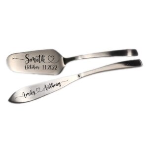 "personalized engraved wedding cake server set - bridal gift with cake serving"