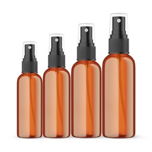 sevenhead amber plastic essential oil spray bottle four size - 1oz, 1.7oz, 2oz and 3.4oz, small spray bottle with plastic sprayer - set of 4