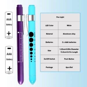 SIPYTOPF 4 Pack Pen Light,Reusable LED Penlight with Pupil Gauge and Ruler,White Light Torch for Nurses Doctors Students (Sky Blue+Pink+Black+Purple)