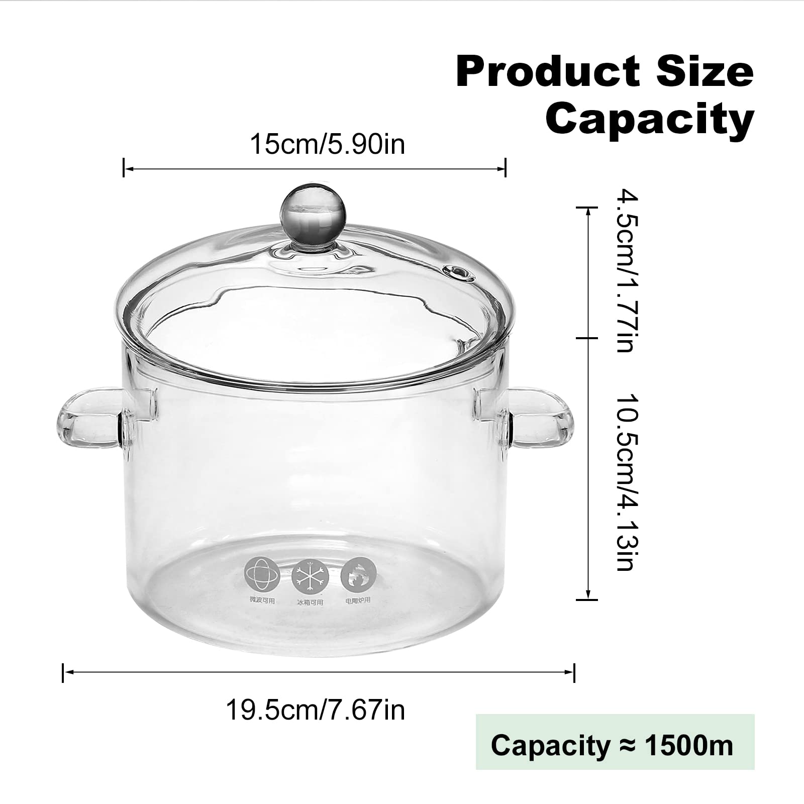 LIDSCURA 1.5L/50 FL OZ Glass Saucepan with Cover, Heat-resistant Glass Stovetop Pot and Pan with Lid, The Best Handmade Glass Cookware Set Cooktop Safe for Pasta Noodle, Soup, Milk