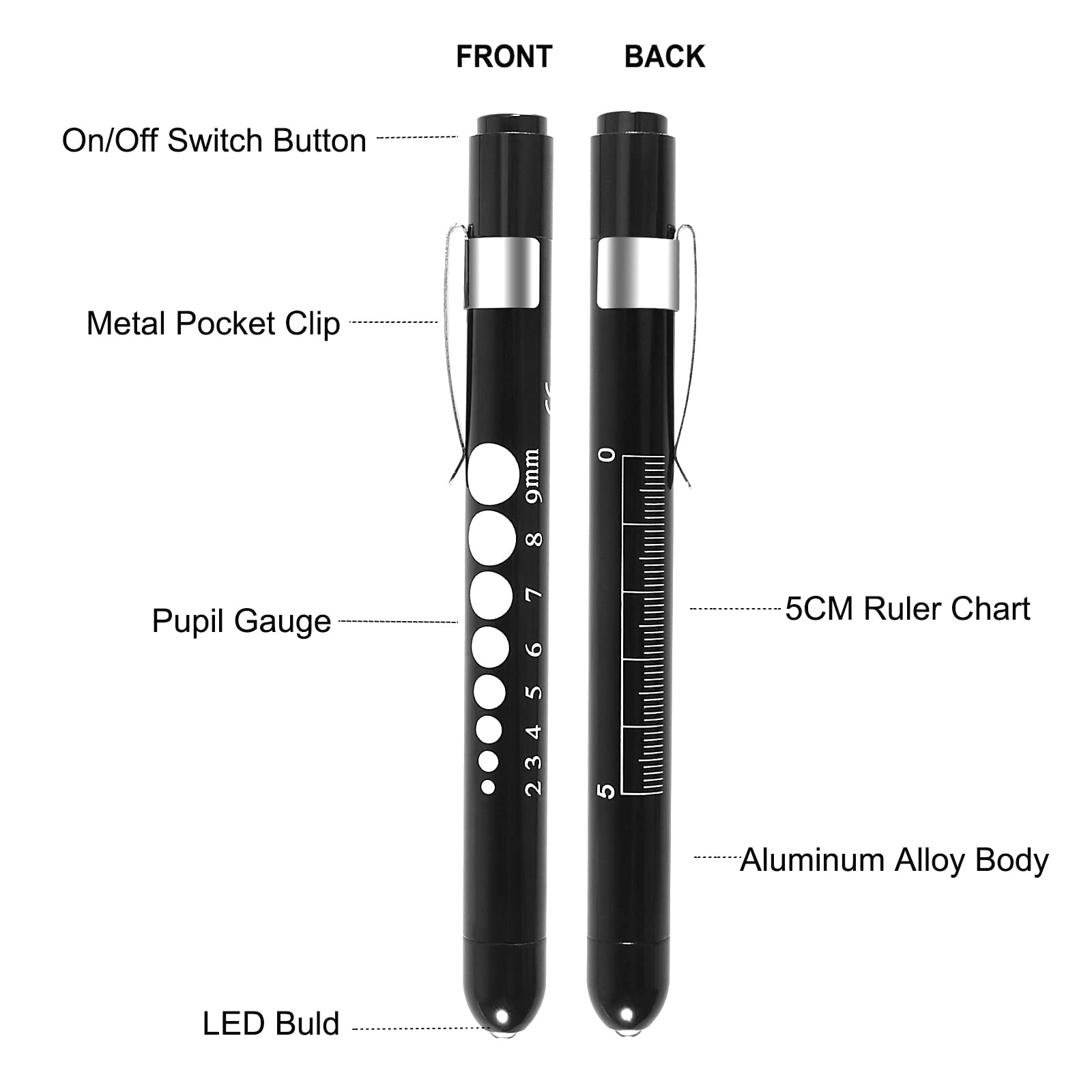 SIPYTOPF 4 Pack Pen Light,Reusable LED Penlight with Pupil Gauge and Ruler,White Light Torch for Nurses Doctors Students (Sky Blue+Pink+Black+Purple)