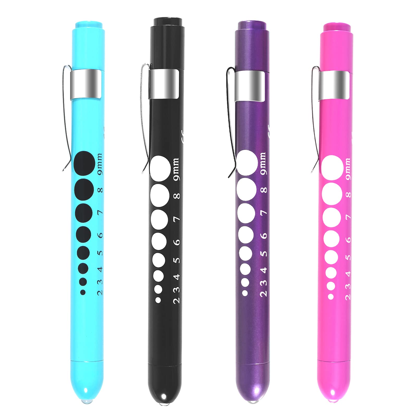 SIPYTOPF 4 Pack Pen Light,Reusable LED Penlight with Pupil Gauge and Ruler,White Light Torch for Nurses Doctors Students (Sky Blue+Pink+Black+Purple)