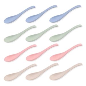 12 pieces wheat straw spoons unbreakable dinner spoons reusable asian soup spoons portable lightweight cereal spoons for kid and adult, microwave dishwasher safe