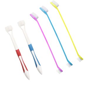 yaodhaod dog toothbrush,three sided dog teeth cleaning tooth brush, dual headed dental hygiene brushes, pet bad breath tartar teeth care dog cat cleaning mouth kit (5 pcs) (toothbrush)