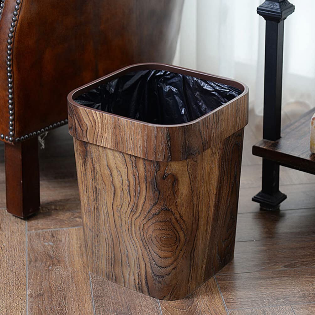 NOLITOY Retro Trash Can Waste Bin Wood Grain Rubbish Bin Trash Can Bathroom Imitation Wood Grain Trash Can Dustbin Bucket Bathroom Trash Can Trash Cans for Kitchen Bedroom Trash Can