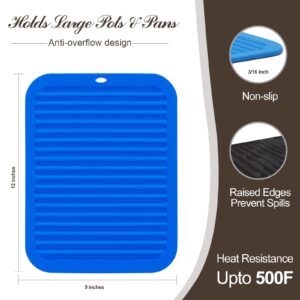 Breeze Touch Silicone Trivet Mats for Hot Dishes, 4 Pack Pot Holders for Kitchen Trivets for Hot Pots and Pans, Heat Resistant Non-Slip Hot Pads for Jar Opener Spoon Holder Counter, 9"x12" Blue