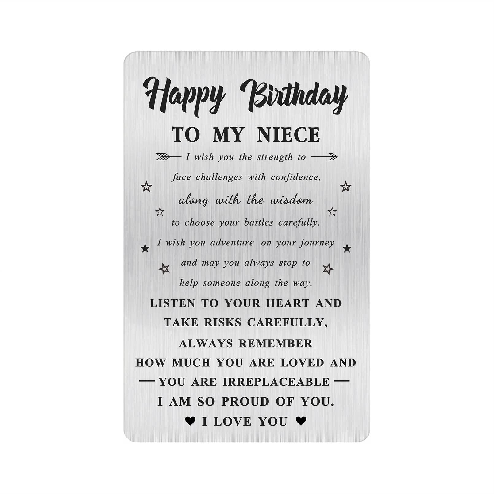 Alotozo Niece Birthday Card, Happy Birthday Gifts to My Niece, Bday Engraved Wallet Card Inserts for Niece