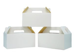 pandapandapps 50 pcs white gable boxes (8.25"×5"×4") for foods, gifts and party favors treat boxes, goodie gift boxes for birthday, wedding, baby shower